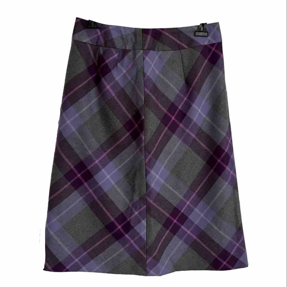 Pendleton Virgin Wool Purple Grey Plaid Skirt Size 6 - Gem
